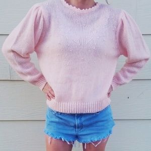 Vintage | Sweaters | Vintage Shenanigans Pink Sweater With Pearls ...